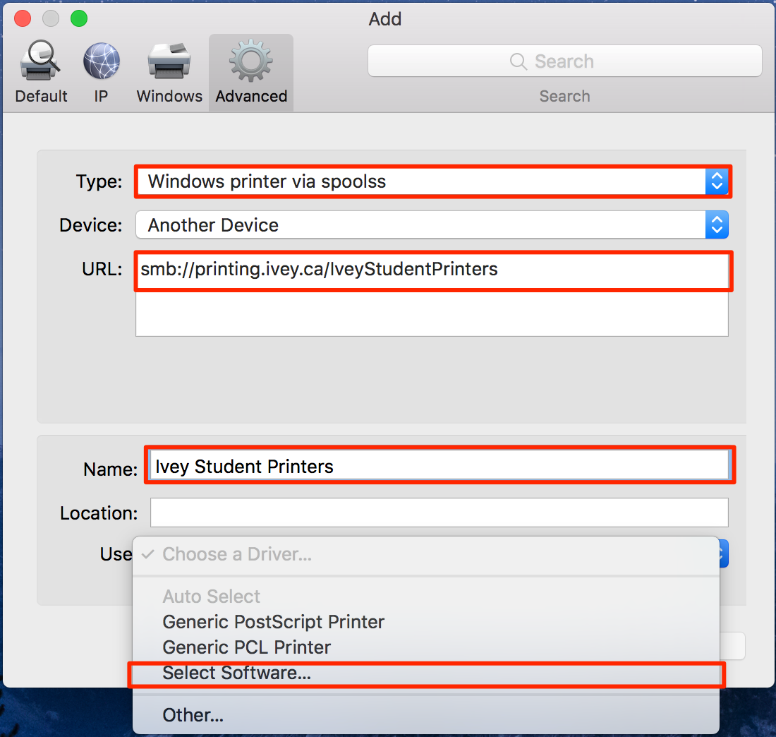 Ivey Student Printing - Mac OS X